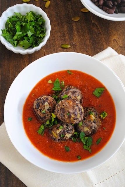 Black Bean Meatballs with Marinara - Foxes Love Lemons