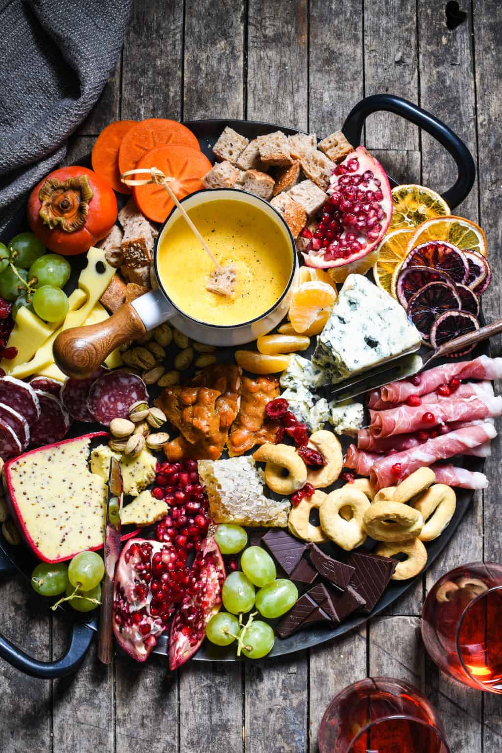 Winter Cheese Board with Cheese Fondue - Foxes Love Lemons
