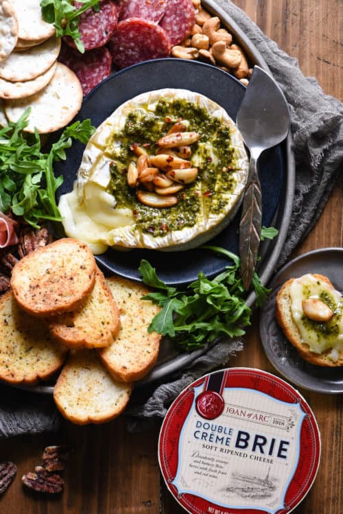 Savory Baked Brie with Pesto & Garlic - Foxes Love Lemons