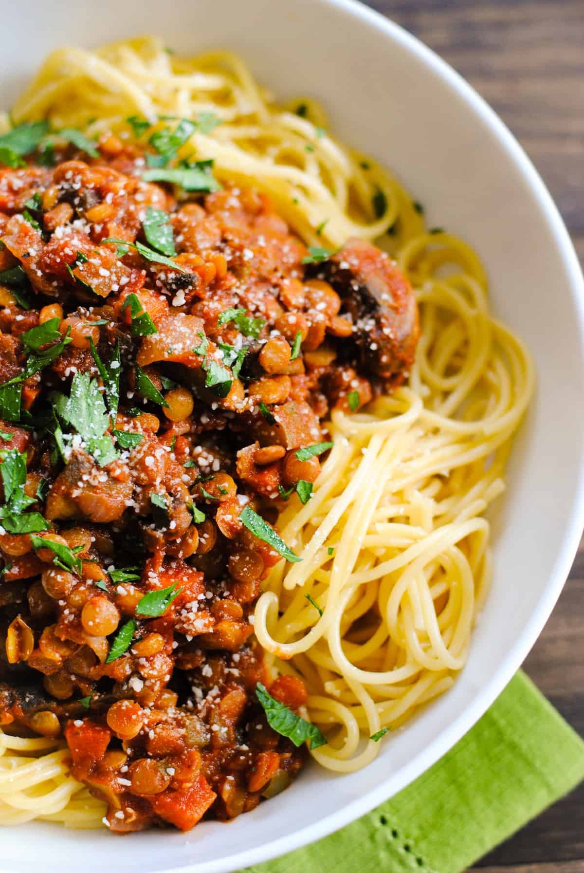 Mushroom & Lentil Pasta Sauce - Foxes Love Lemons